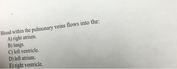 Solved Blood within the pulmonary veins flows into the: | Chegg.com