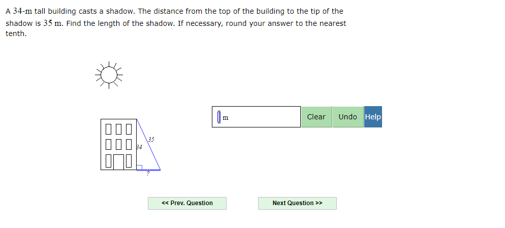 Solved A 34-m tall building casts a shadow. The distance | Chegg.com