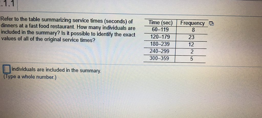 Solved 1.1 Refer to the table summarizing service times | Chegg.com
