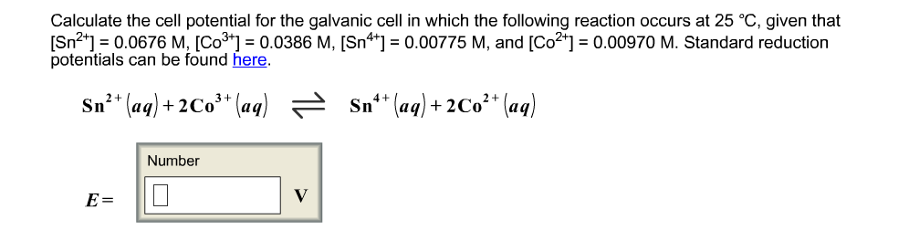 Solved Calculate the cell potential for the galvanic cell in | Chegg.com