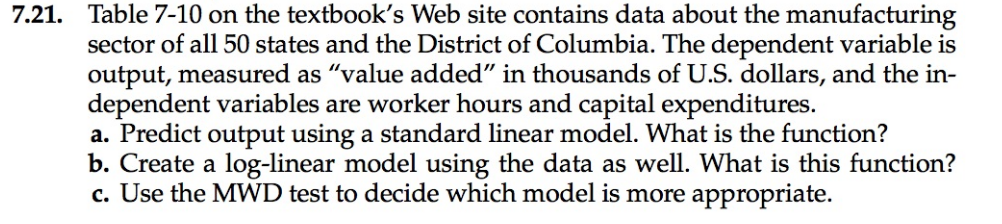 Solved Table 7-10 on the textbook's Web site contains data | Chegg.com
