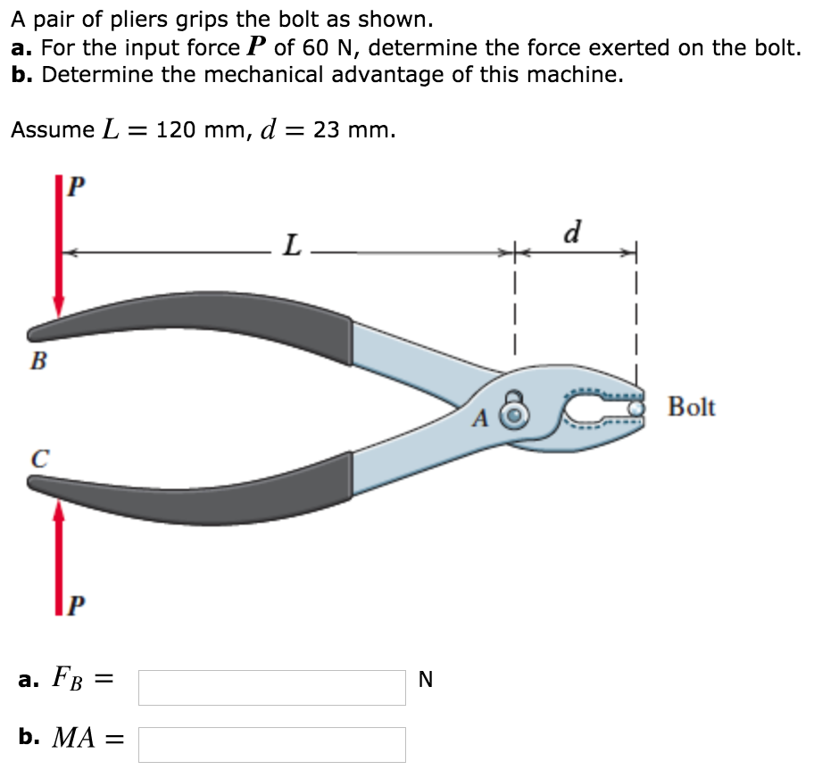 Solved A pair of pliers grips the bolt as shown. a. For the | Chegg.com