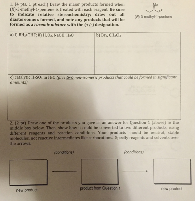 Solved 1. (4 pts, 1 pt each) Draw the major products formed | Chegg.com