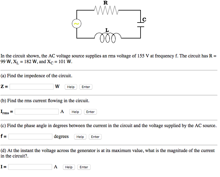 Solved In the circuit shown, the AC voltage source supplies | Chegg.com