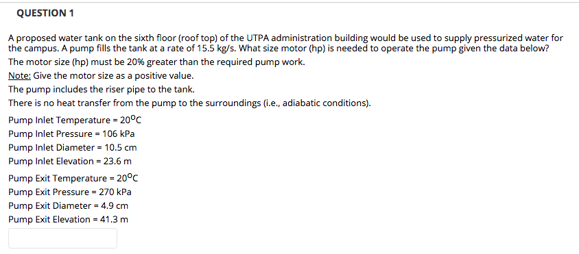 Solved QUESTION 1 A proposed water tank on the sixth floor | Chegg.com