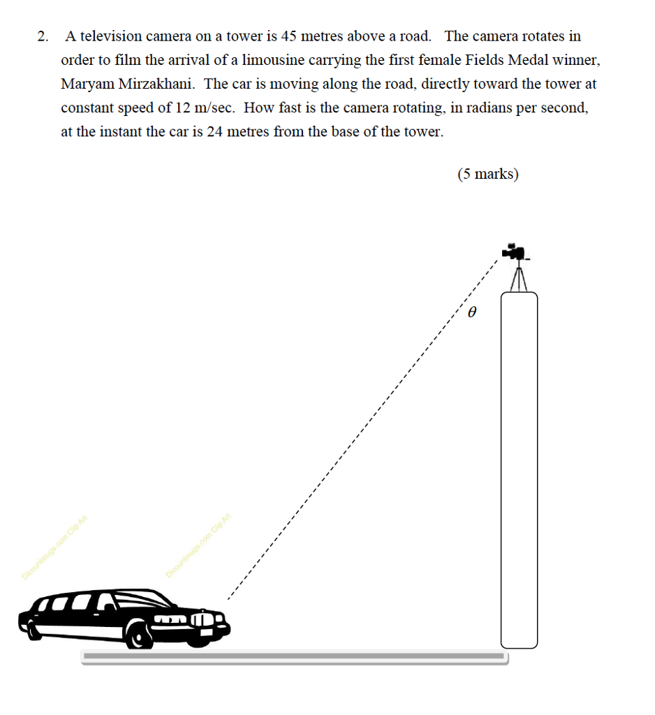 Solved A television camera on a tower is 45 metres above a | Chegg.com