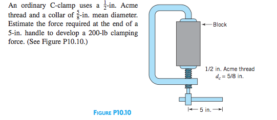 Solved An ordinary C-clamp uses a 1/2-in. Acme thread and a | Chegg.com