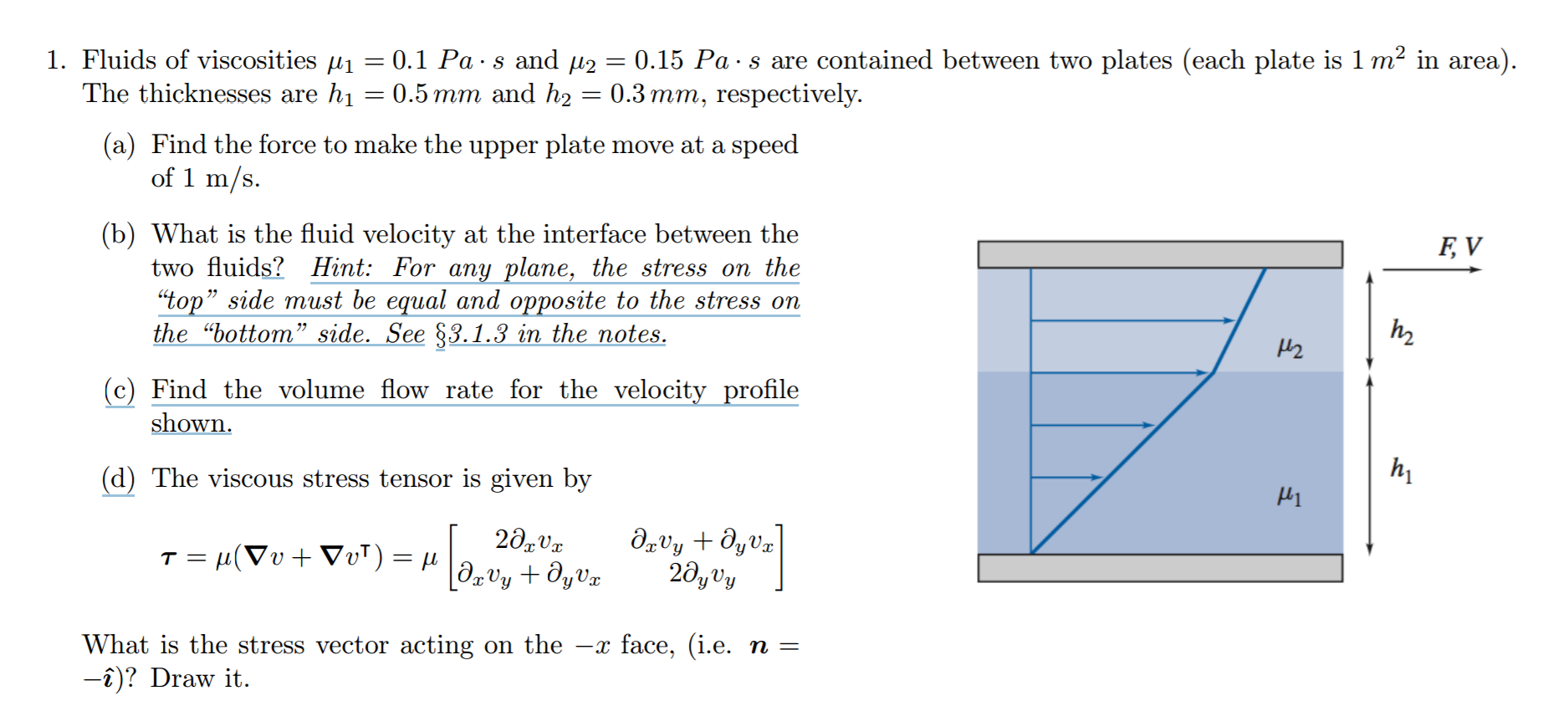 Solved Fluids of viscosities mu_1 =0.1 Pa middot s and mu_2 | Chegg.com