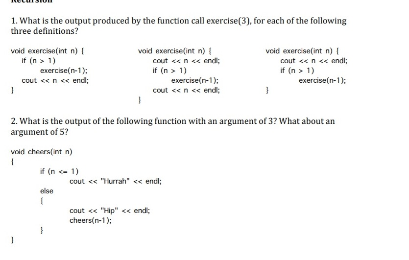 Solved 1. What is the output produced by the function call | Chegg.com