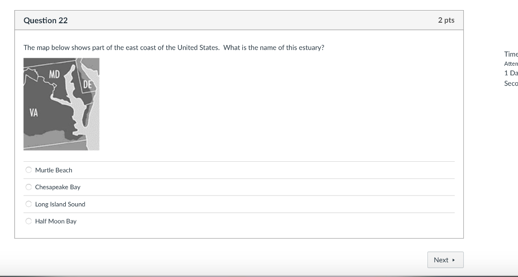 Solved Question 22 2 pts The map below shows part of the | Chegg.com