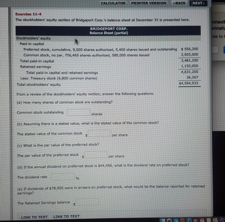 Solved CALCULATOR PRINTER VERSION -BACK NEXT Exercise 11-4 | Chegg.com