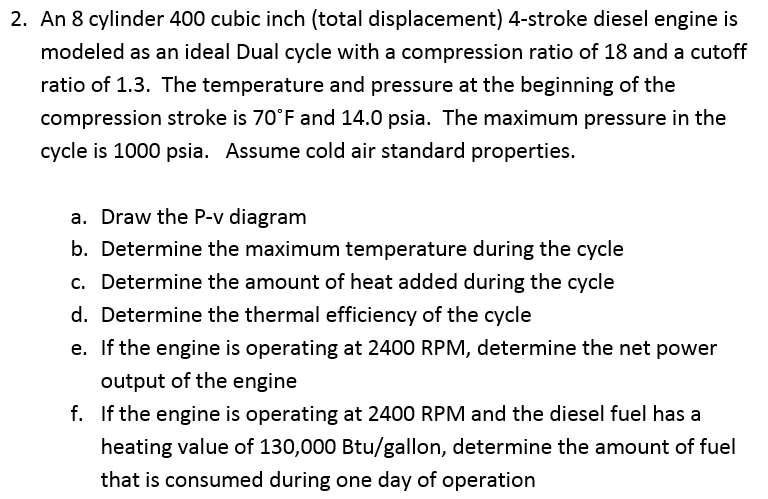 Solved An 8 cylinder 400 cubic inch (total displacement) | Chegg.com