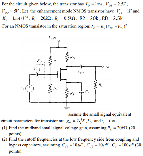 Solved For the circuit given below, the transistor has Ip | Chegg.com
