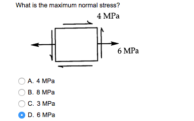 Solved What is the maximum normal stress? A. 4 MPa B. 8 | Chegg.com