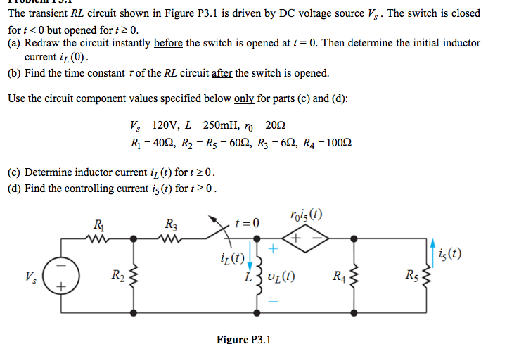 Solved The transient RL circuit shown in Figure P3.1 is | Chegg.com