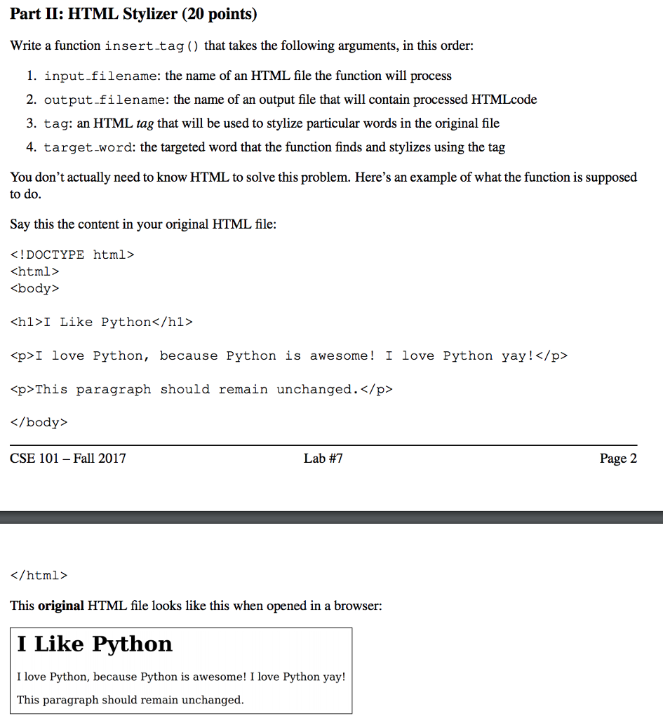 Solved Part II: HTML Stylizer (20 points) Write a function | Chegg.com