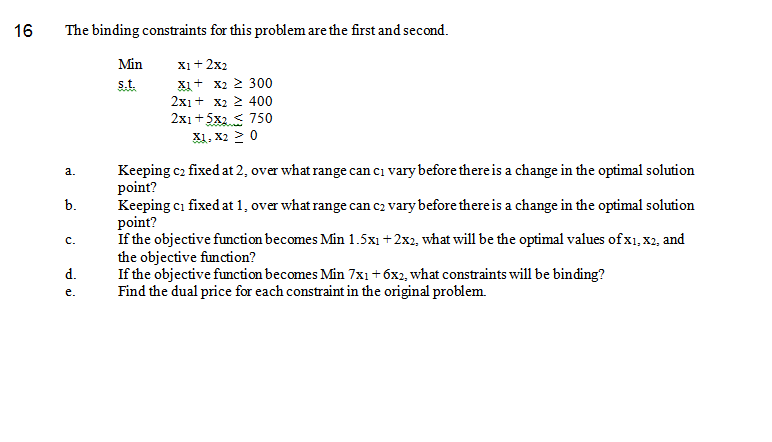 Solved The binding constraints for this problem are the | Chegg.com