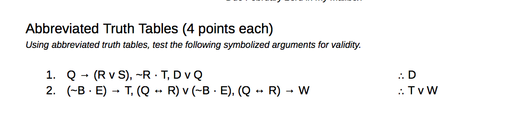 Abbreviated Truth Tables (4 points each) Using | Chegg.com