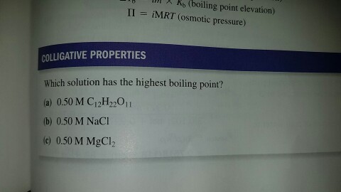 Solved Which solution has the highest boiling point? 0.50M | Chegg.com