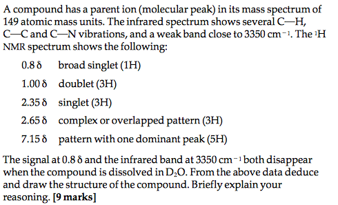 Solved A compound has a parent ion (molecular peak) in its | Chegg.com