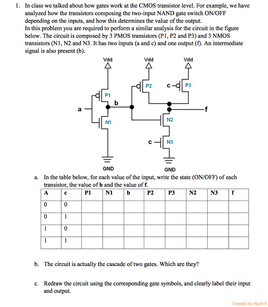 Solved In class we talked about how gates work at the CMOS | Chegg.com