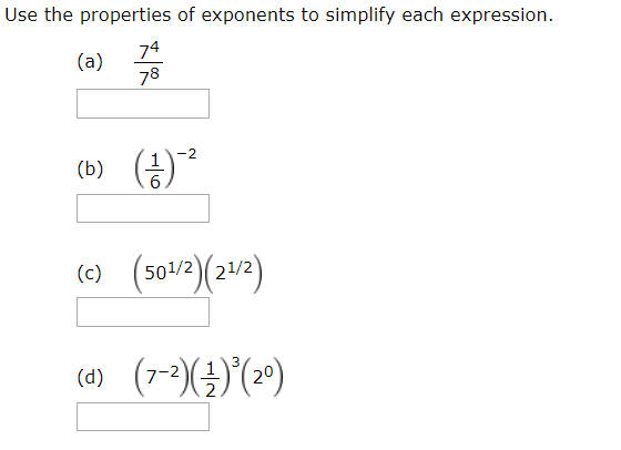 Solved Use the properties of exponents to simplify each | Chegg.com
