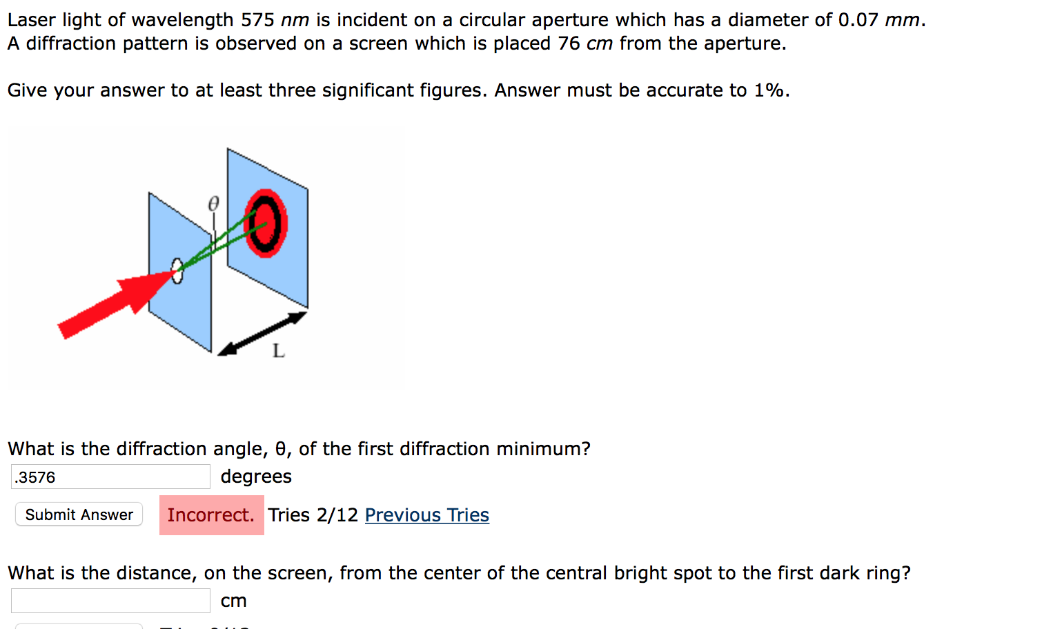 Solved Laser light of wavelength 575 nm is incident on a | Chegg.com