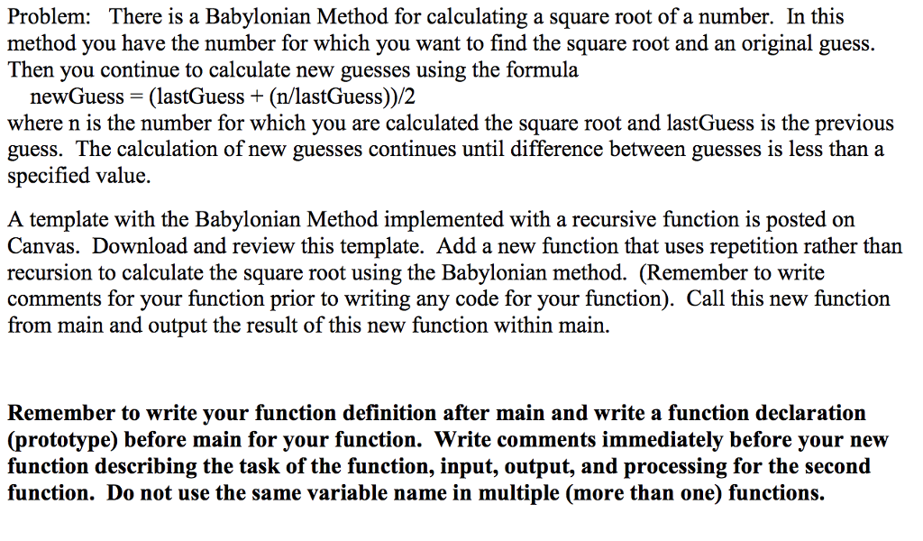 Solved Problem: There is a Babylonian Method for calculating | Chegg.com
