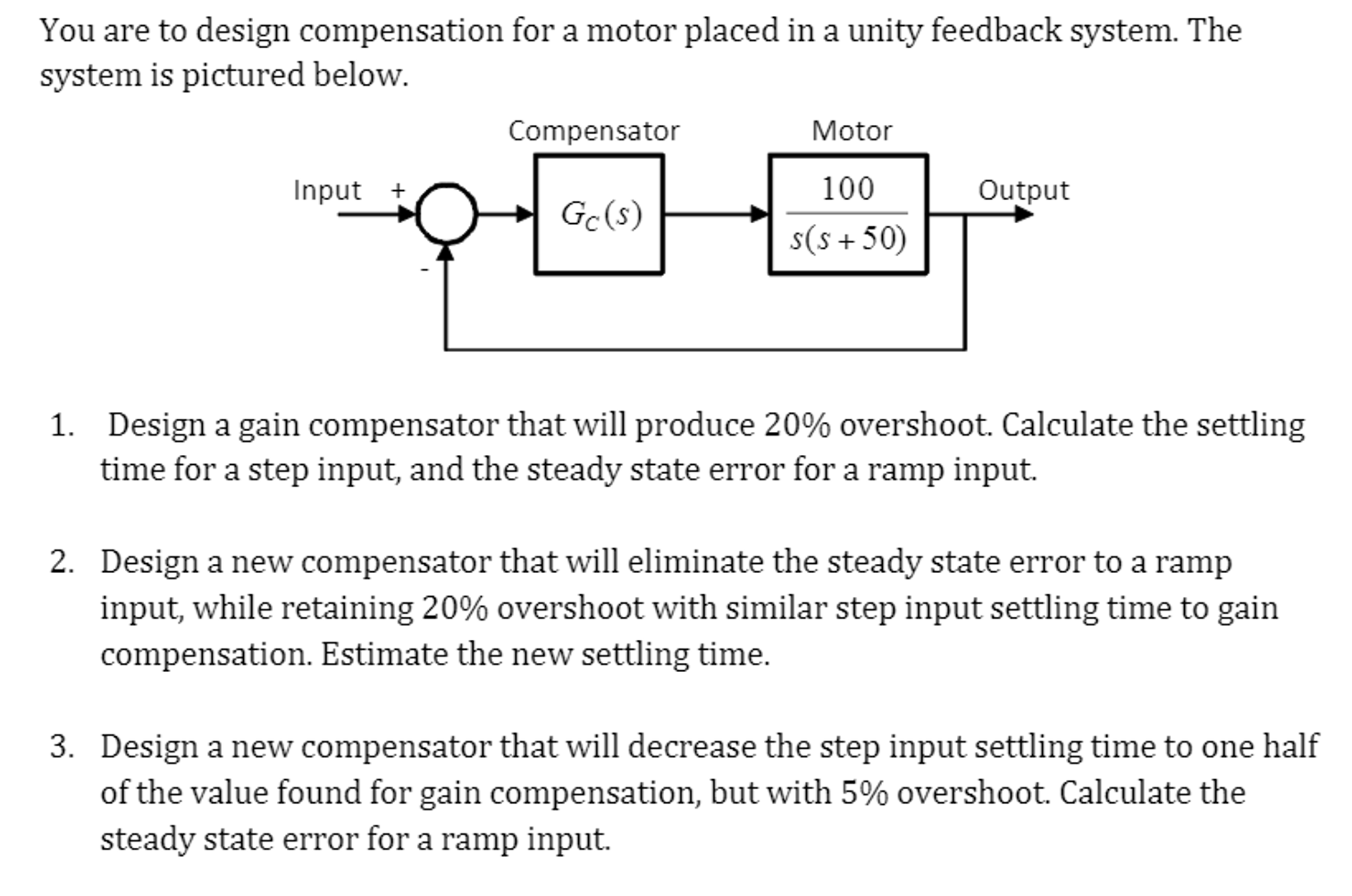 Solved You are to design compensation for a motor placed in | Chegg.com