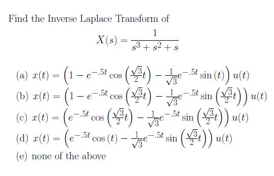 Solved Find the Inverse Laplace Transform of | Chegg.com