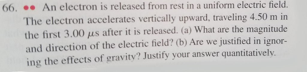 Solved 66. An electron is released from rest in a uniform | Chegg.com