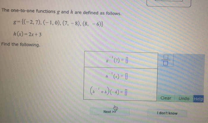 Solved The one-to-one functions g and h are defined as | Chegg.com