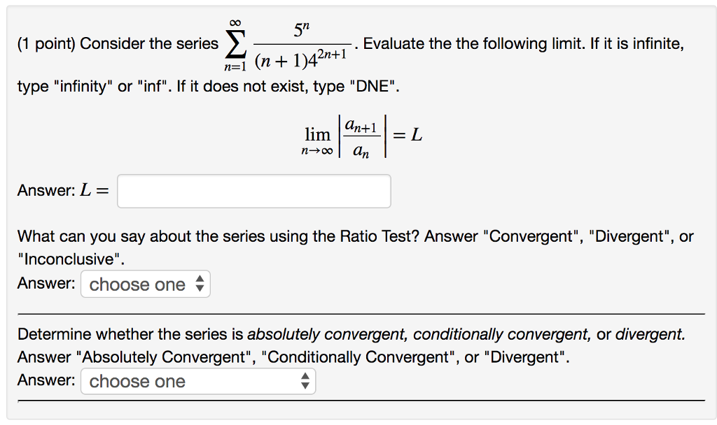 Solved (1 point) Consider the series . Evaluate the the | Chegg.com
