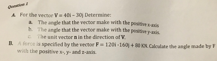 Solved For the vector V = 40i - 30j Determine: The angle | Chegg.com