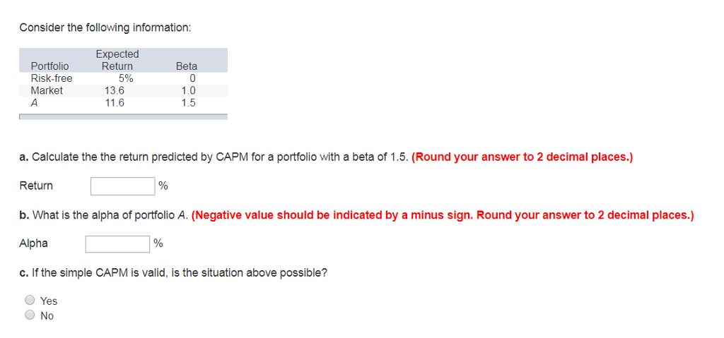Solved Consider the following information: Expected Return | Chegg.com