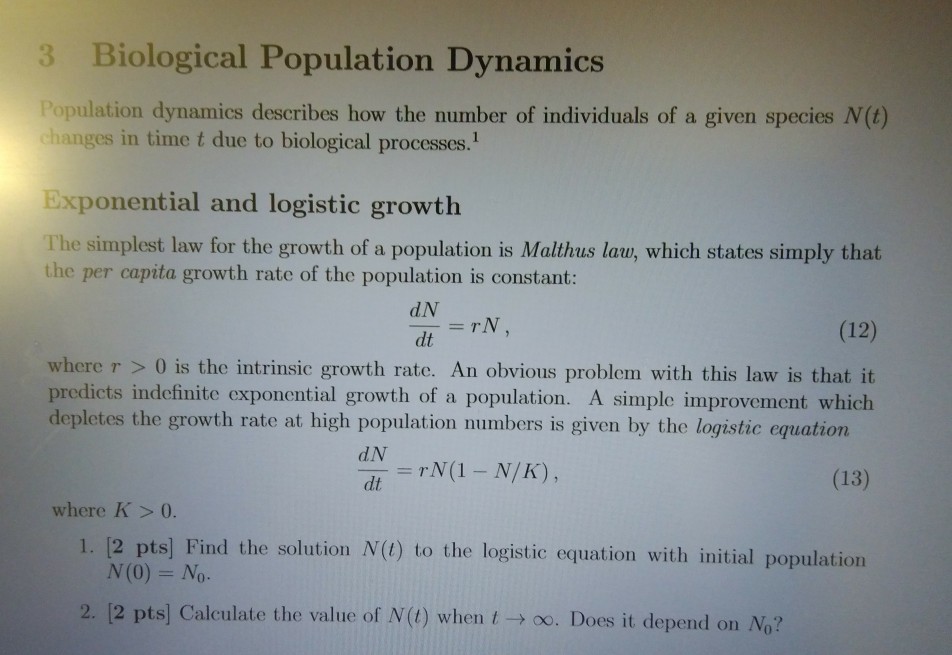 Solved 3 Biological Population Dynamics Population dynamics | Chegg.com