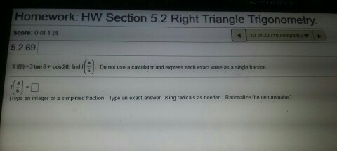 Solved Homework Hw Section 5 2 Right Triangle Trigonometry Chegg