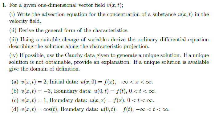 Solved For a given one-dimensional vector field v(x, t): | Chegg.com