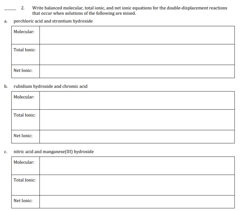 Solved 2. Write balanced molecular, total ionic, and net | Chegg.com