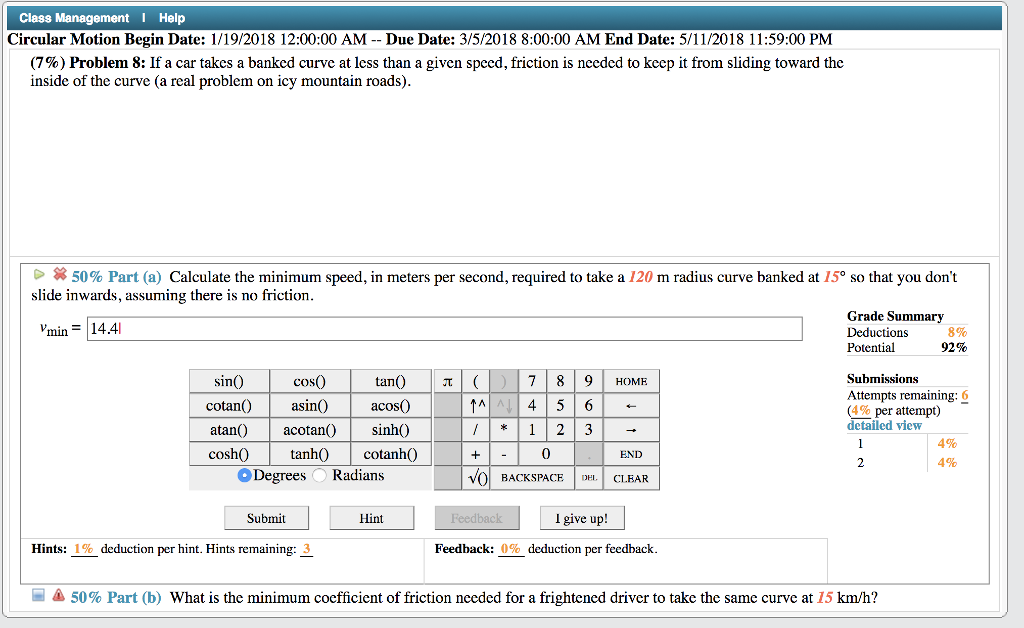 Solved Class Management Help Circular Motion Begin Date: | Chegg.com