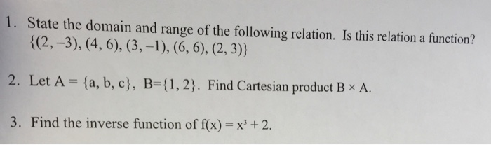 Solved State the domain and range of the following relation. | Chegg.com