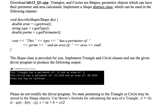 Solved Download lab12 Q1 cpp. Triangles, and Circles are | Chegg.com