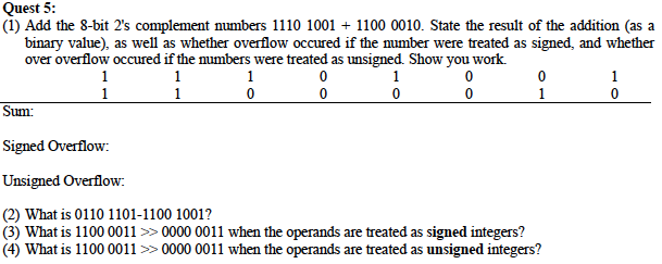 Solved Add the 8-bit 2's complement numbers 1110 1001 + 1100 | Chegg.com