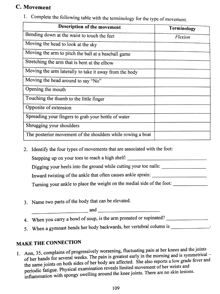 Solved C. Movement 1. Complete the following table with the | Chegg.com