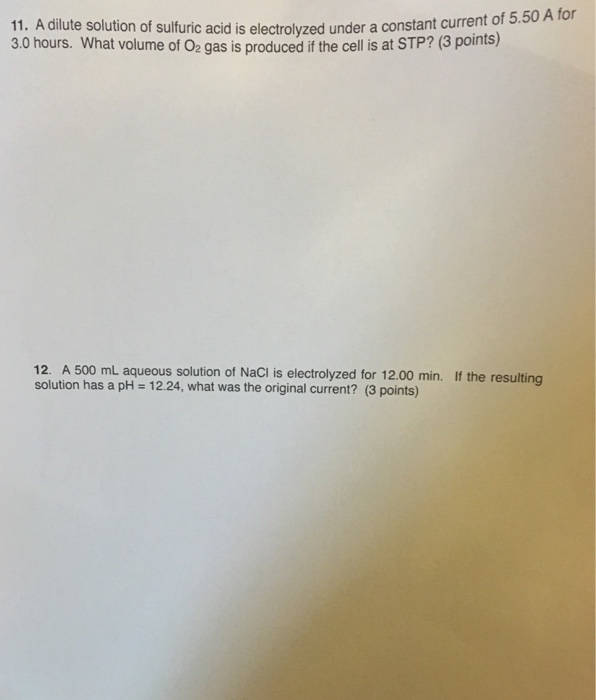 Solved A dilute solution of sulfuric acid is electrolyzed | Chegg.com