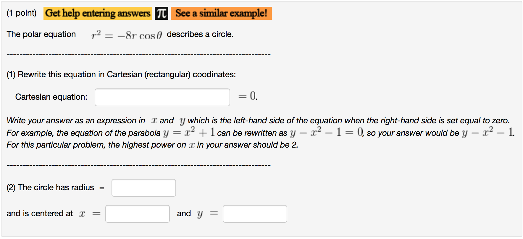Solved Rewrite this equation in Cartesian (rectangular) | Chegg.com