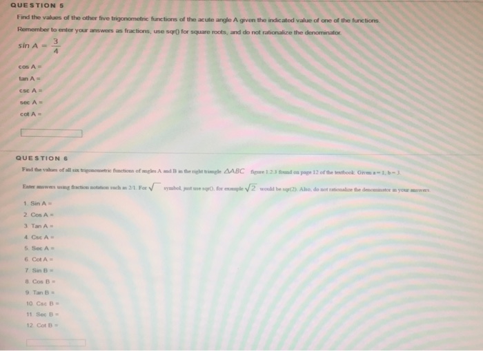 Solved Find the values of the other five trigonometric | Chegg.com