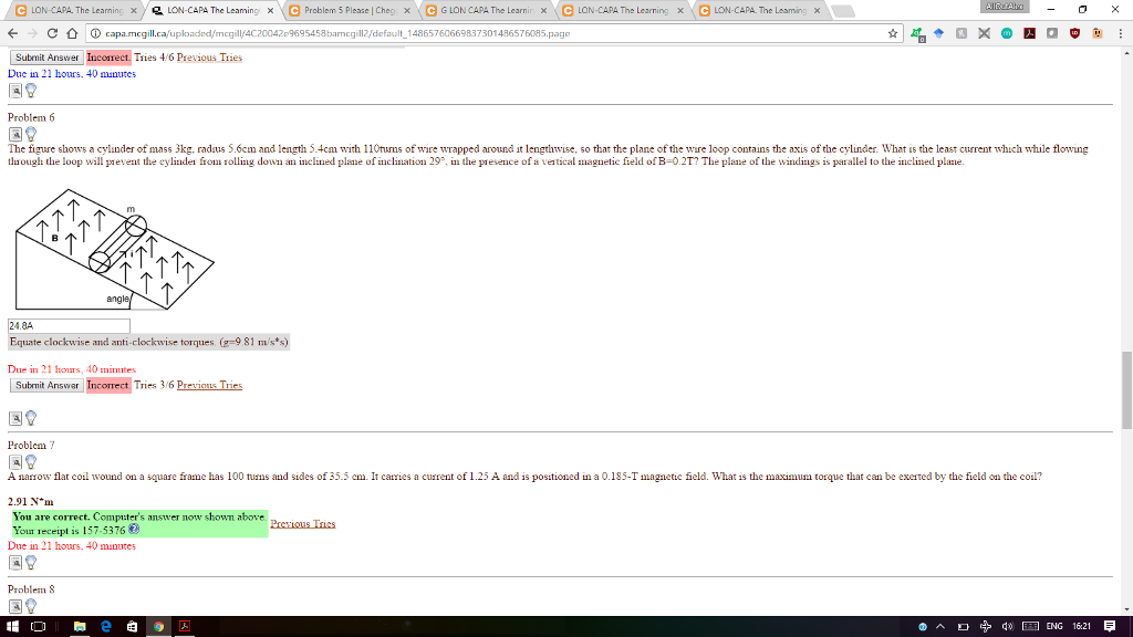 Solved C LON-CAPA The Learning x LON CAPA The Leaming x | Chegg.com