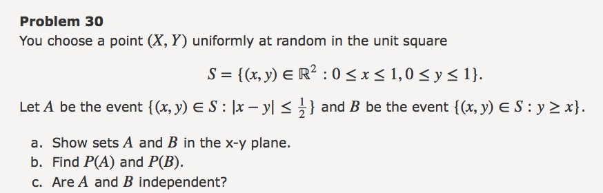 Solved Problem 30 You choose a point (X, Y) uniformly at | Chegg.com