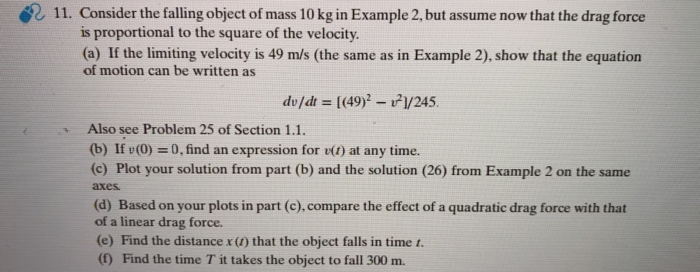 Solved Consider the falling object of mass 10 kg in Example | Chegg.com